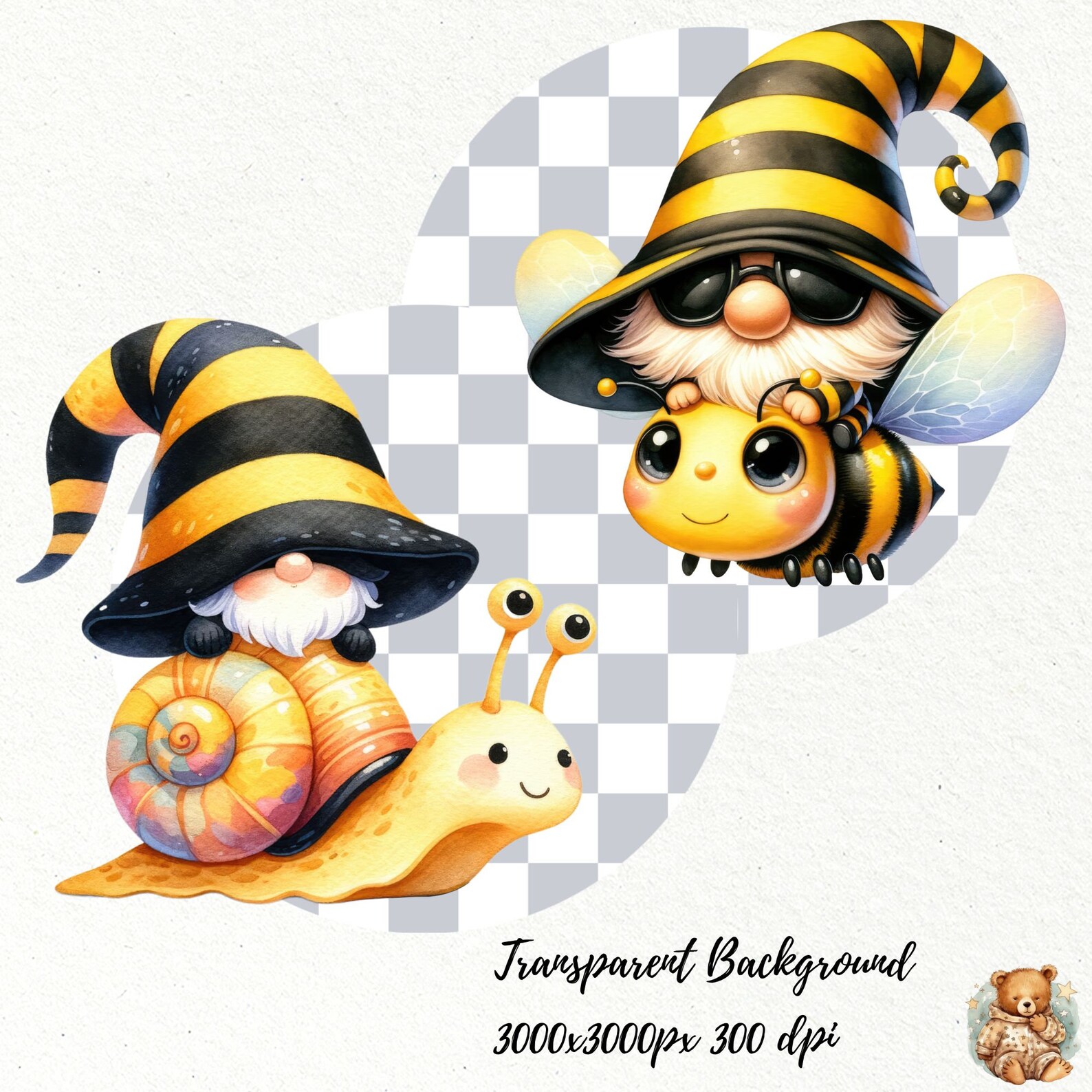 Bee Gnome, 24 Bumble Bee Gnome, Watercolor Gnome Clipart, Bee Gnome PNG ...