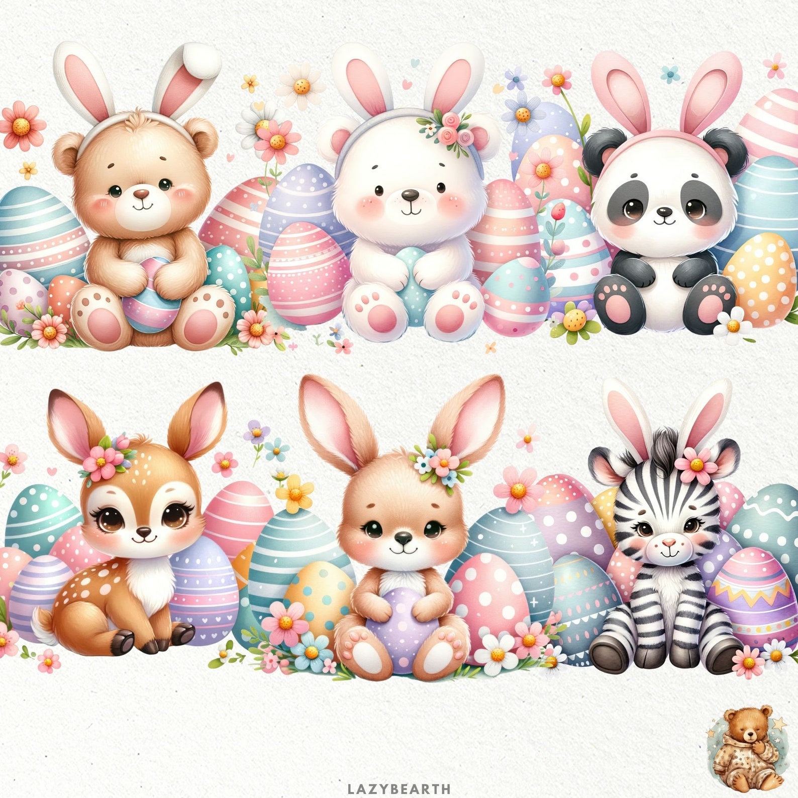 Easter Animal, 32 Cute Easter Animal PNG Clipart, Watercolor Easter ...