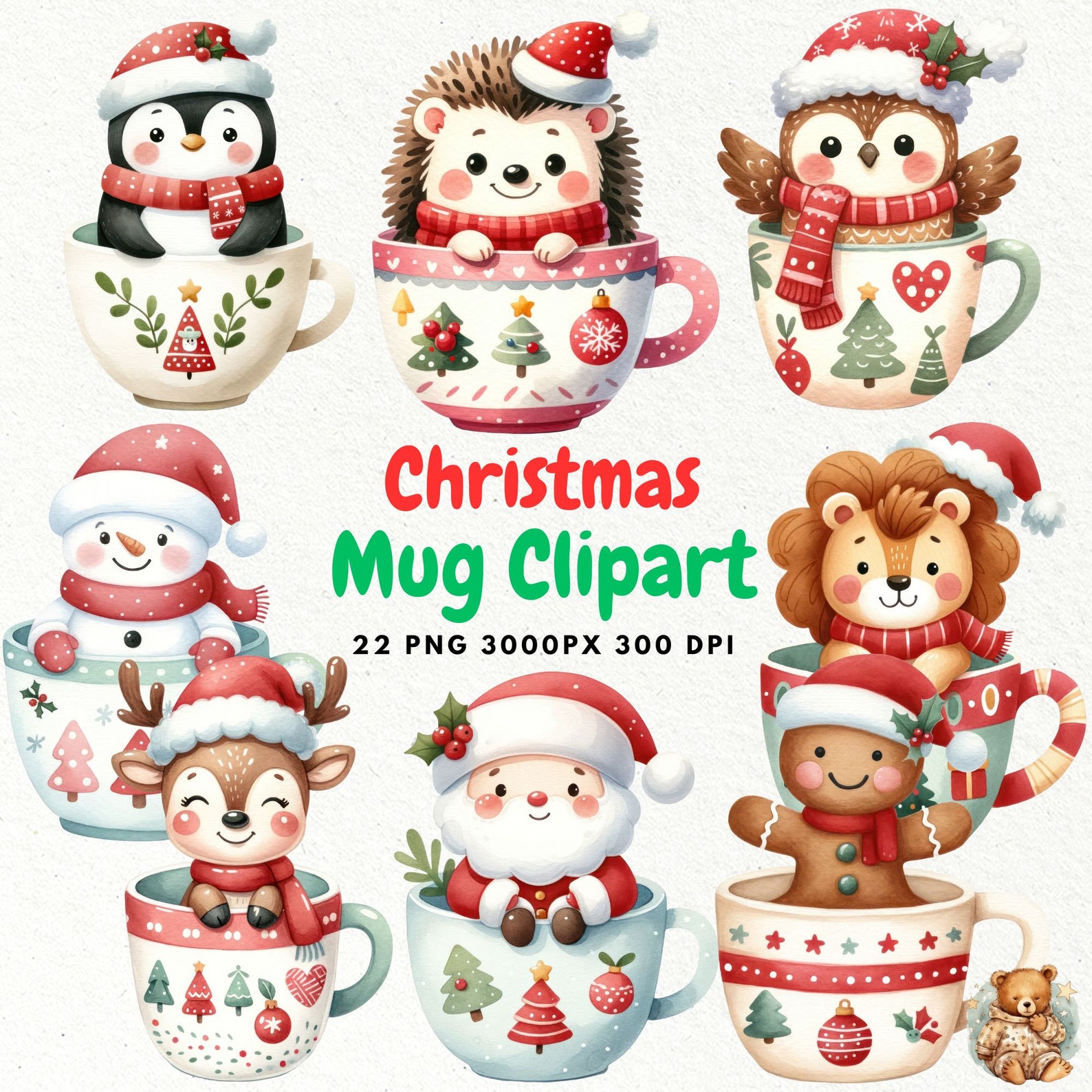 Christmas Mug Clipart, Christmas Animals in Mug, Christmas Mug PNG ...