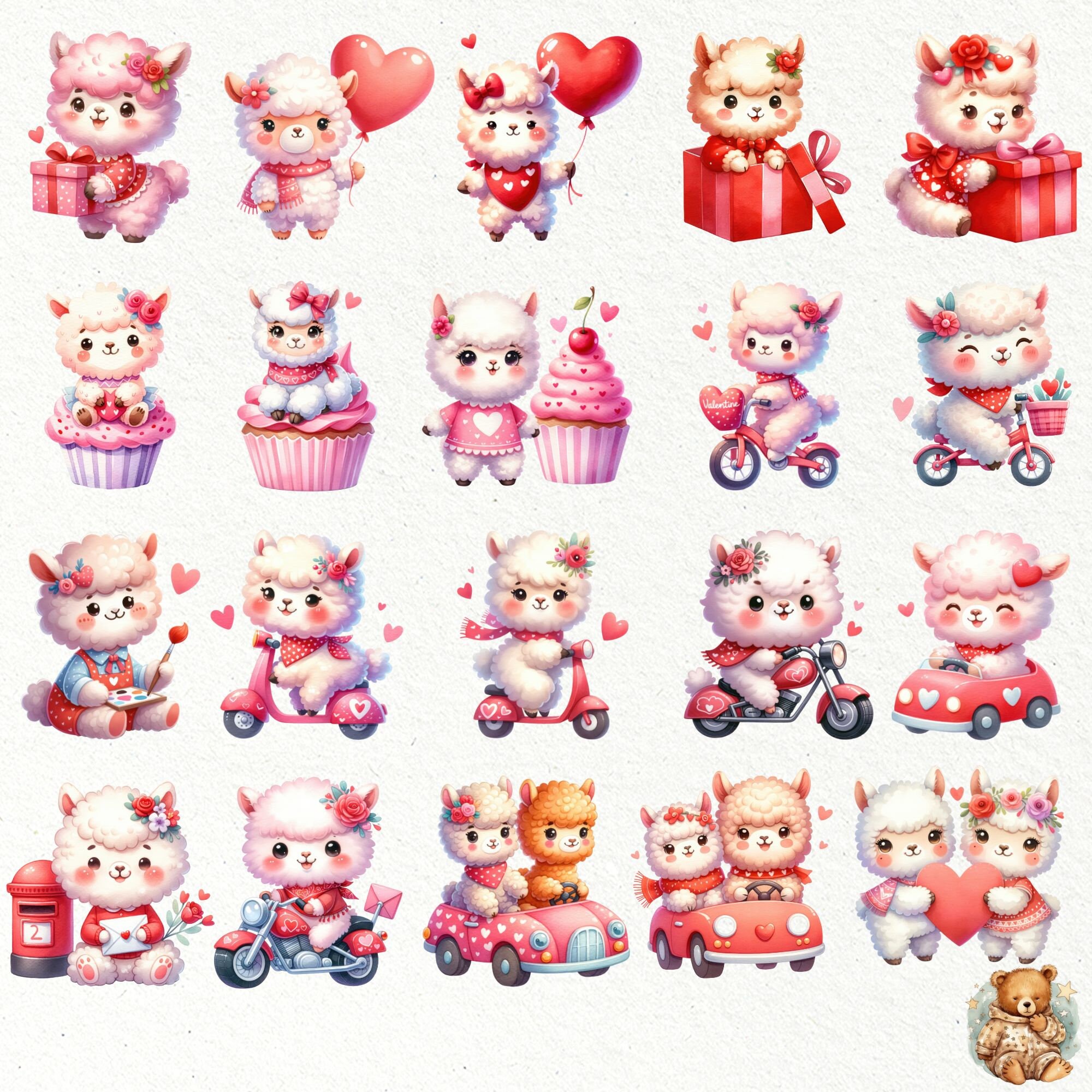 Valentine Alpaca, 39 Cute Watercolor Alpaca, Valentine Alpaca PNG ...