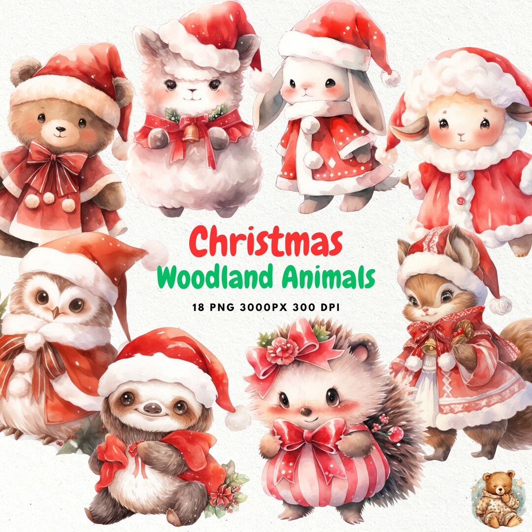 Christmas Woodland Animals Clipart, Woodland Christmas Clipart ...