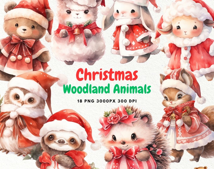 Funny Woodland Animals Clipart, Christmas Reindeer Holiday Digital Art ...