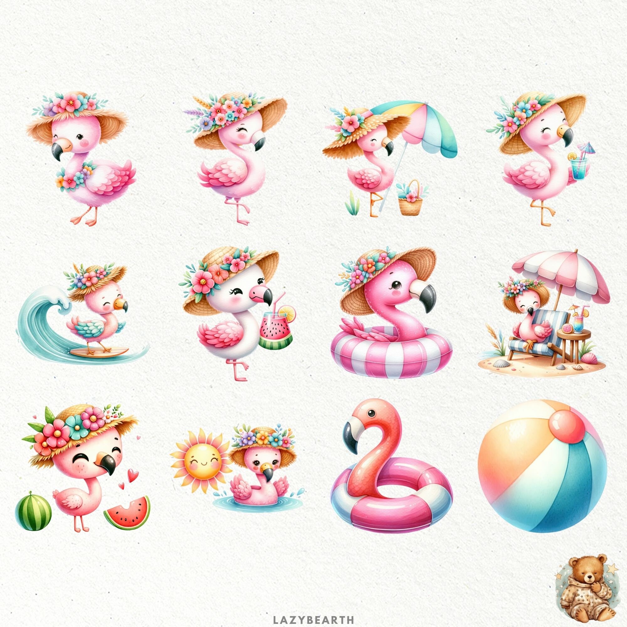 Cute Flamingo, 30 Cute Watercolor Flamingo PNG Clipart, Summer Flamingo ...