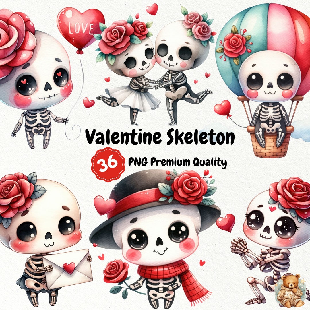 Valentine Skeleton, 36 Valentine Skeleton PNG, Cute Skeleton, Valentine ...