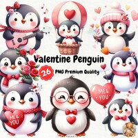 Cute Penguin for Valentine’s Day Clipart Set. - Etsy