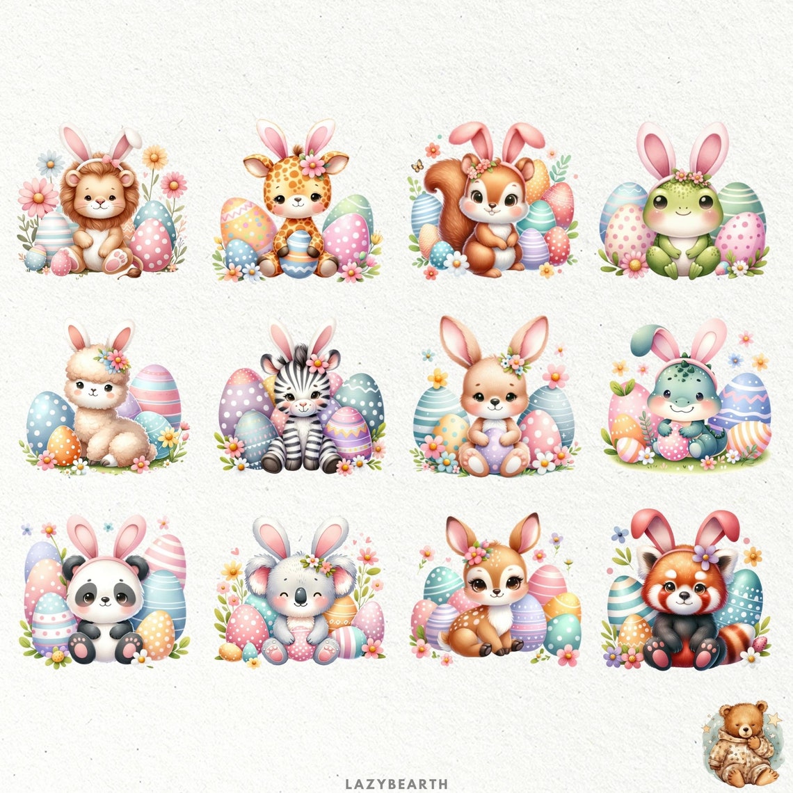 Easter Animal, 32 Cute Easter Animal PNG Clipart, Watercolor Easter ...