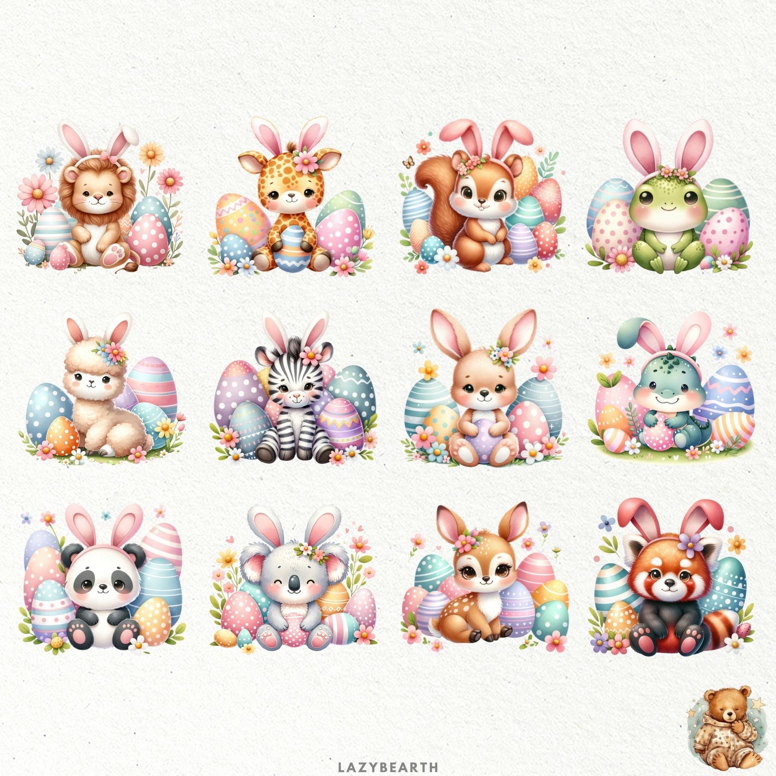 Easter Animal, 32 Cute Easter Animal PNG Clipart, Watercolor Easter ...