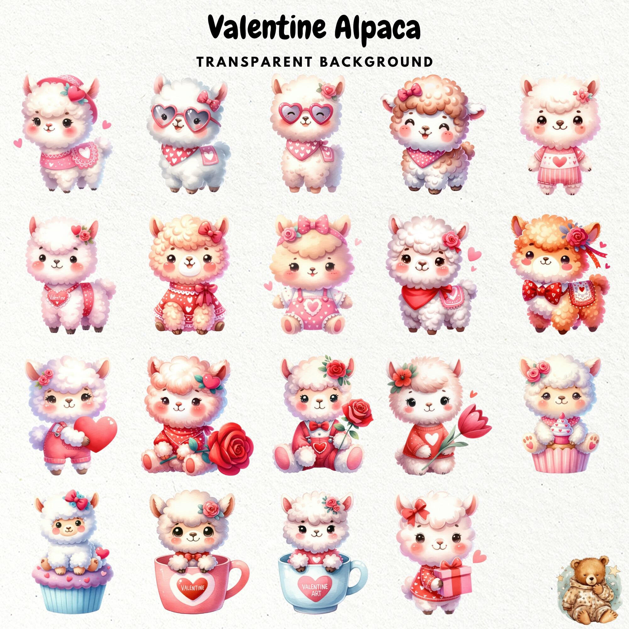 Valentine Alpaca, 39 Cute Watercolor Alpaca, Valentine Alpaca PNG ...