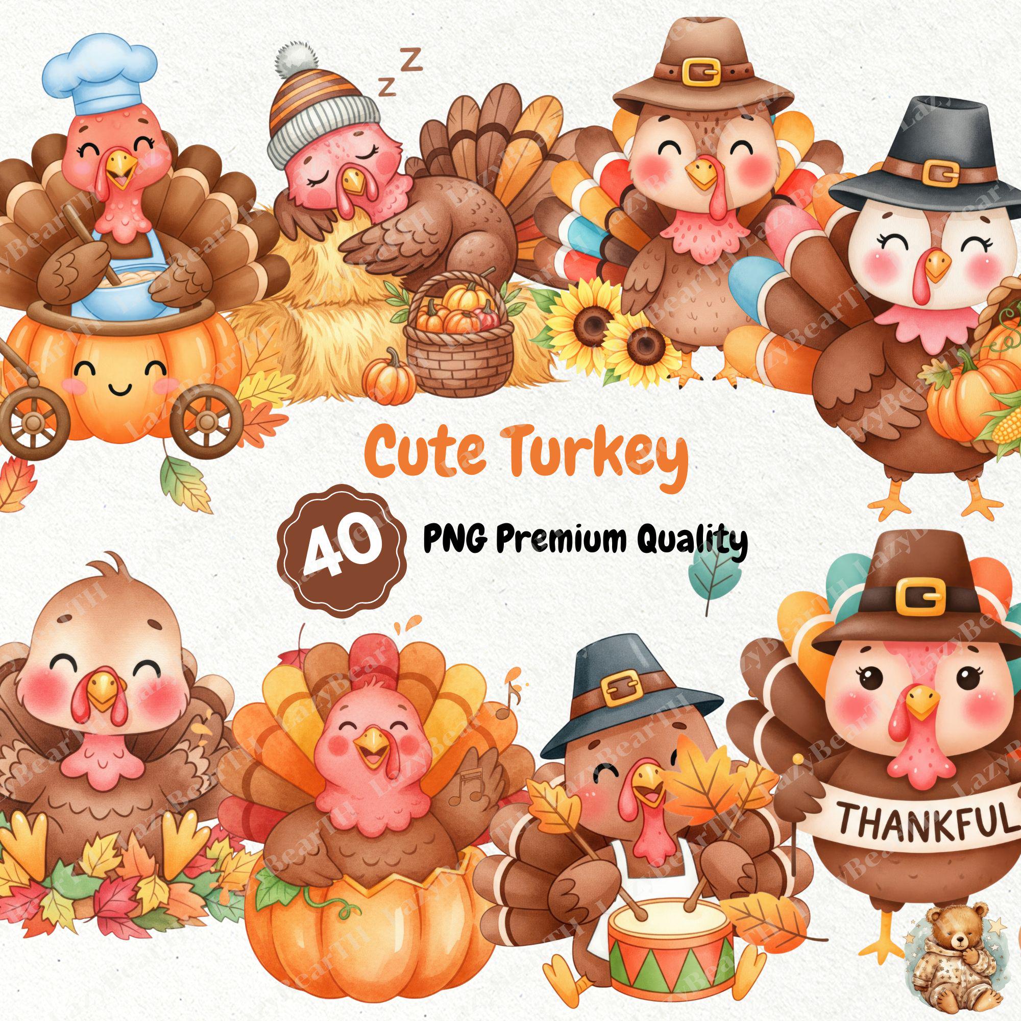 Cute Turkey Clipart Watercolor | Thanksgiving Fall Animal Illustration ...