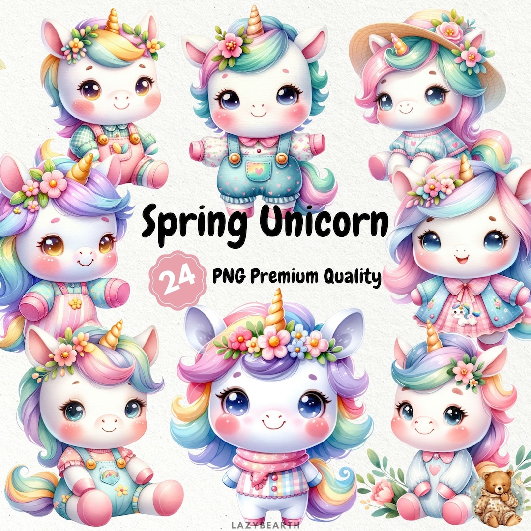 Spring Unicorn, 24 Cute Spring Unicorn PNG Clipart, Baby Unicorn PNG ...