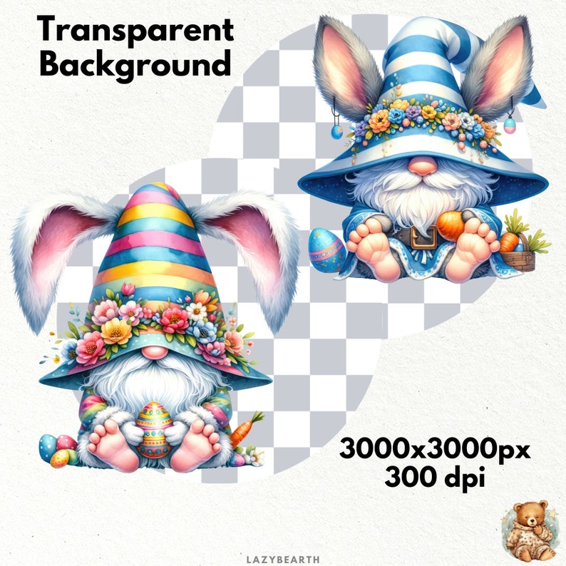 Easter Bunny Gnome, 24 Easter Bunny Gnome PNG Clipart Bundle, Bunny ...