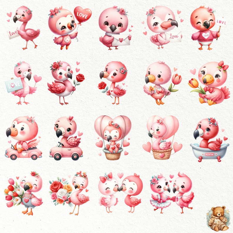 Flamingo Clipart, 38 Cute Watercolor Flamingo Watercolor PNG Clipart ...