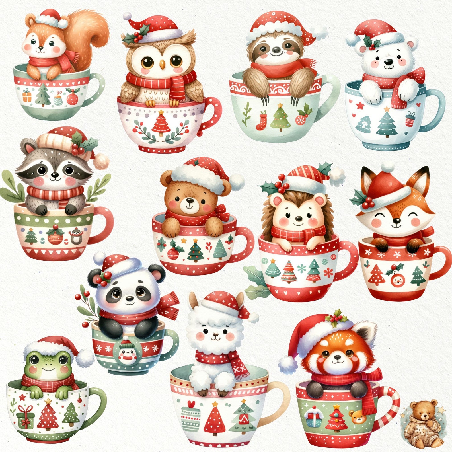 Christmas Mug Clipart, Christmas Animals in Mug, Christmas Mug PNG ...