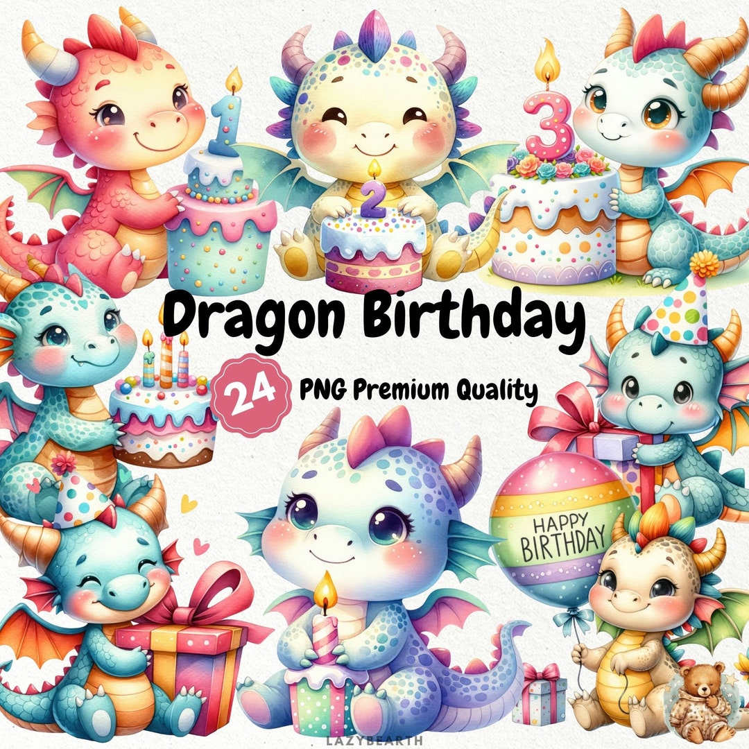 Dragon Birthday, 24 Cute Dragon Birthday PNG Clipart, Baby Dragon ...