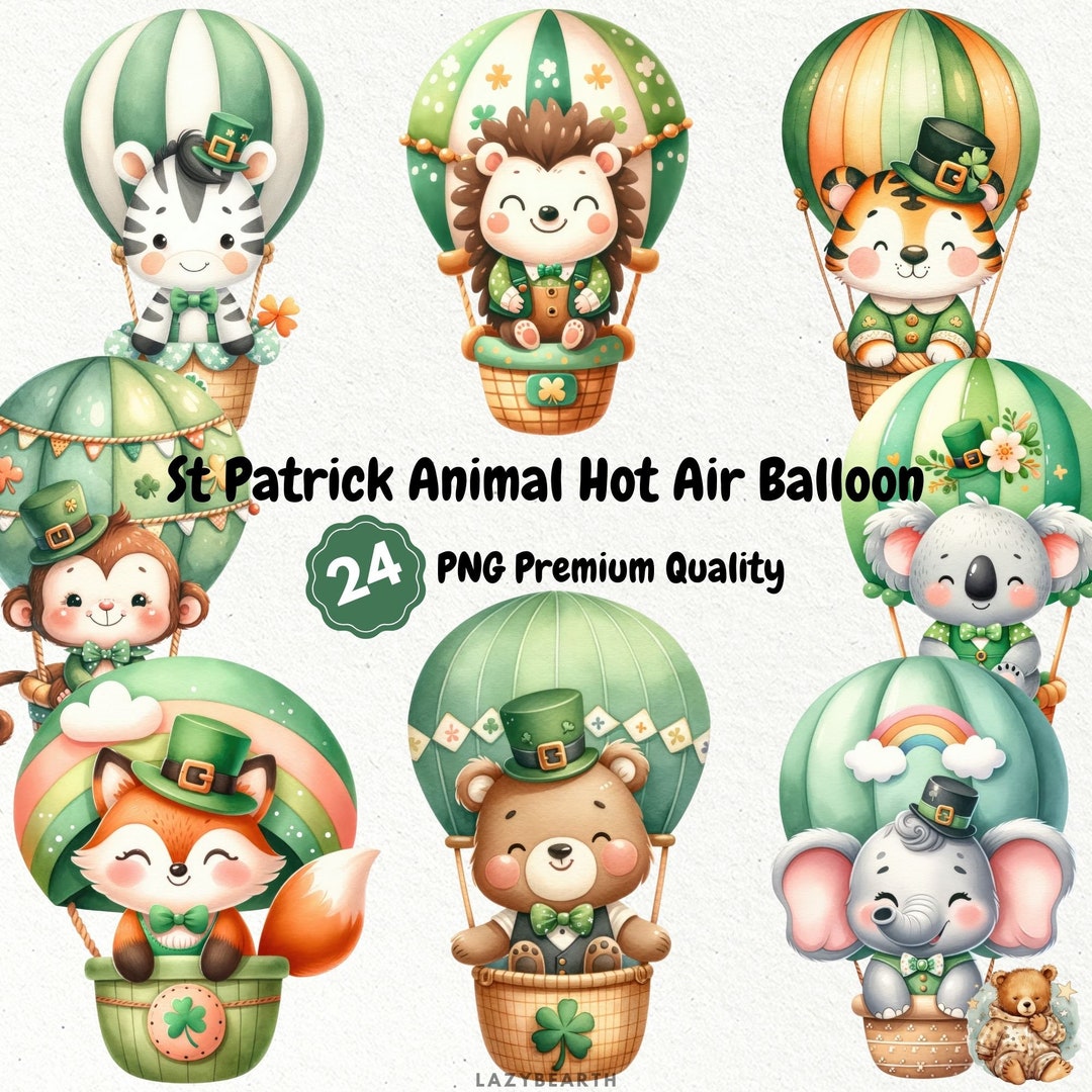 St Patrick Day PNG, 24 St Patrick Animal Hot Air Balloon PNG Clipart ...