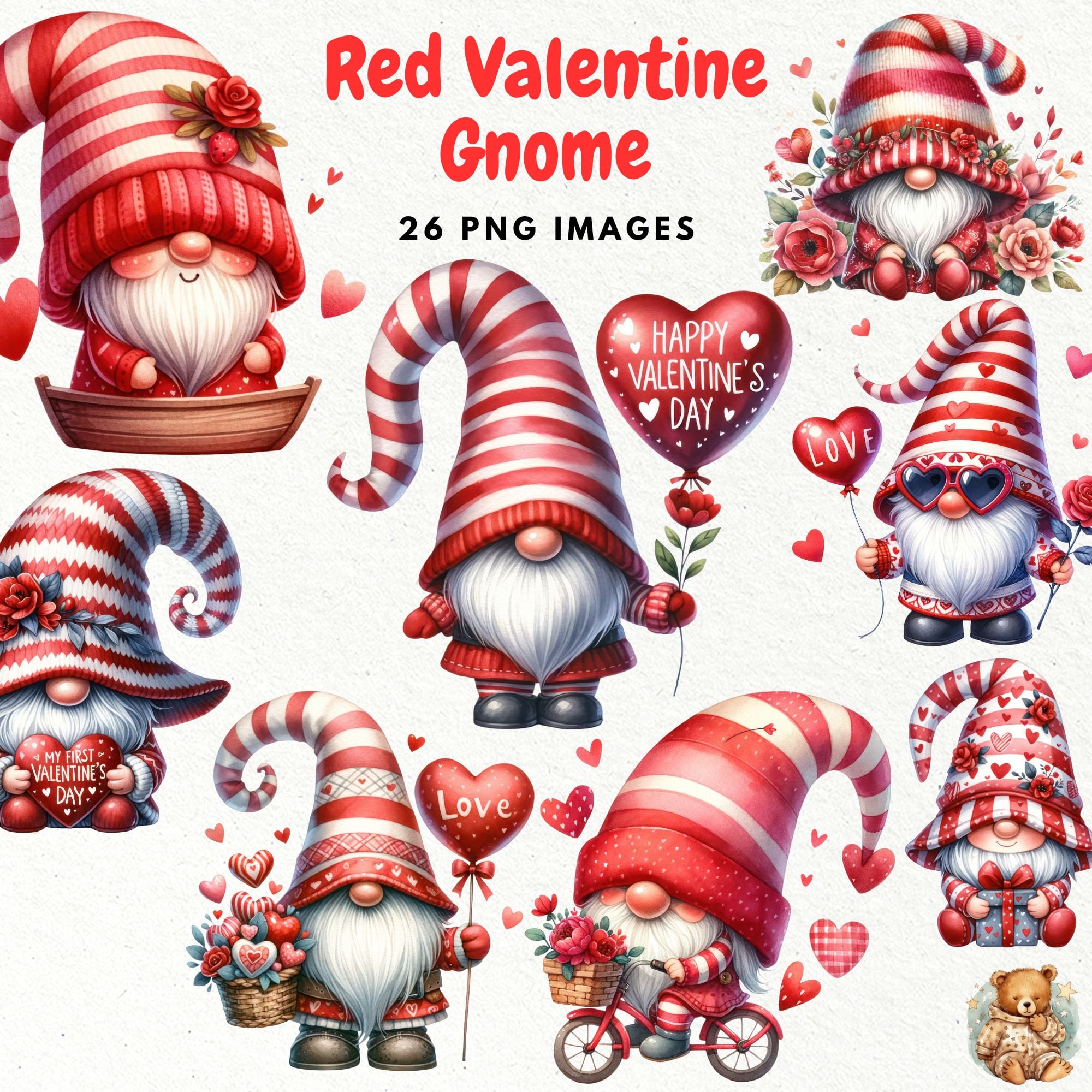 Valentine Gnome PNG, 26 Valentine Gnome, Valentine Gnome Clipart, Red ...