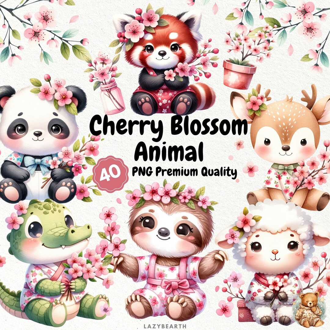 Cherry Blossom Animal, 40 Cute Cherry Blossom Animal PNG Clipart ...