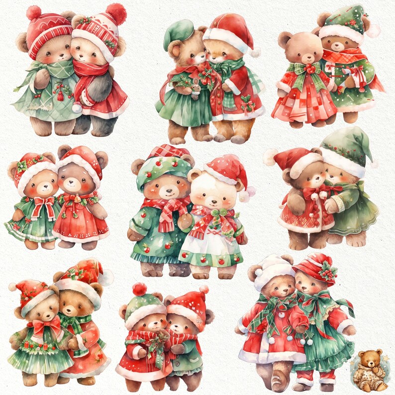Watercolor Christmas Teddy Bear Clipart, Christmas Animals PNG ...