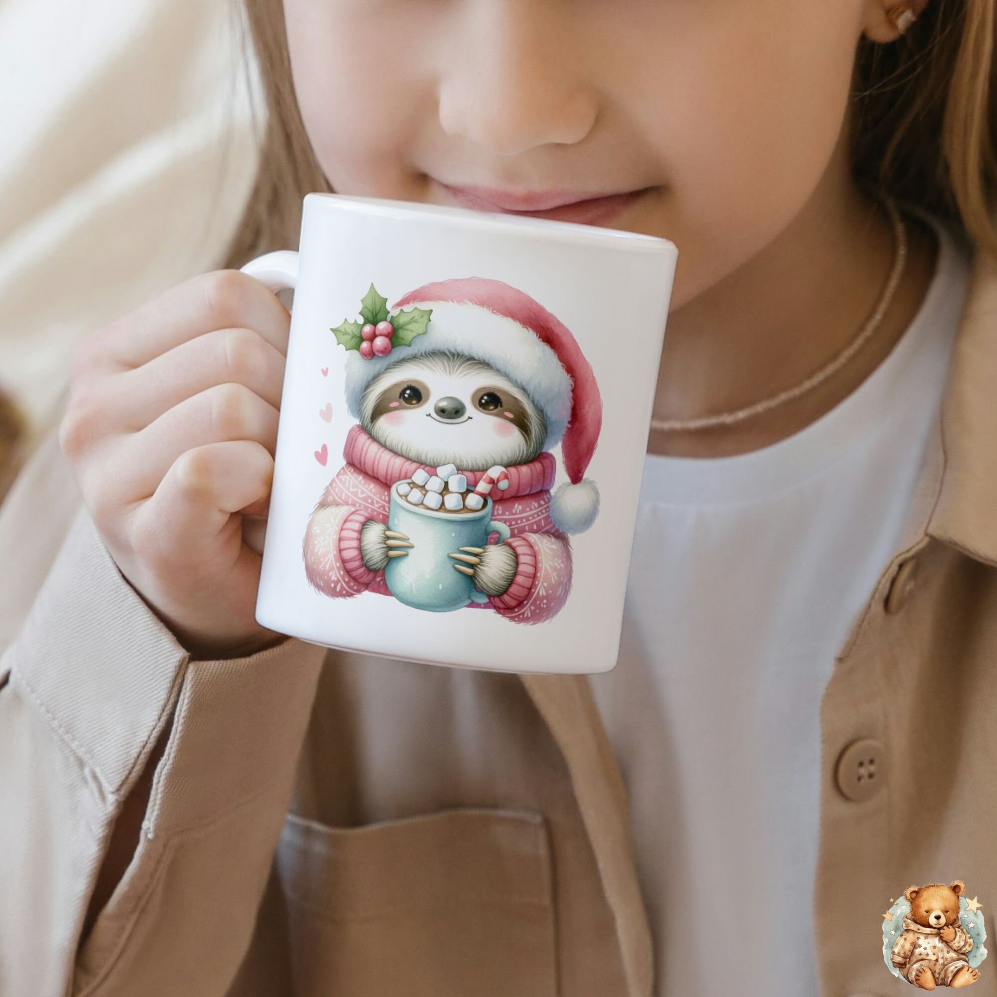 Christmas Sloth Clipart, Christmas Sloth PNG, Watercolor Sloth Clipart ...
