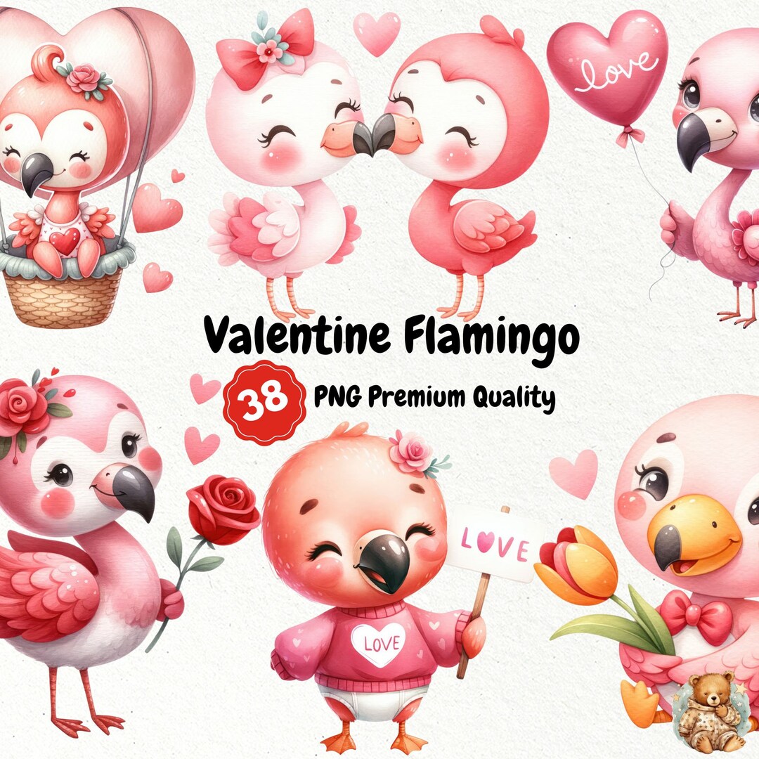 Flamingo Clipart, 38 Cute Watercolor Flamingo Watercolor PNG Clipart ...