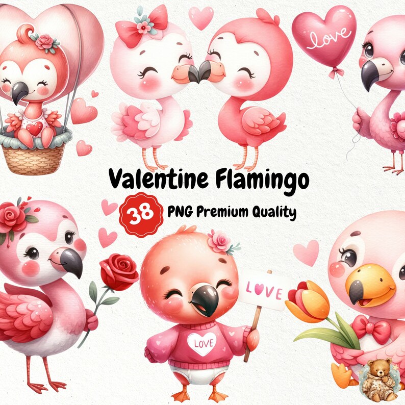 Flamingo Clipart, 38 Cute Watercolor Flamingo Watercolor PNG Clipart ...