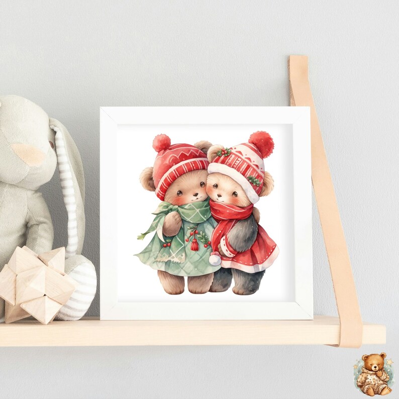 Watercolor Christmas Teddy Bear Clipart, Christmas Animals PNG ...