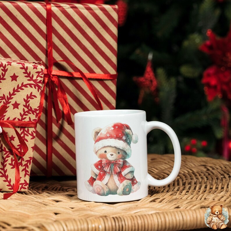 Watercolor Christmas Teddy Bear Clipart, Christmas Animals PNG ...