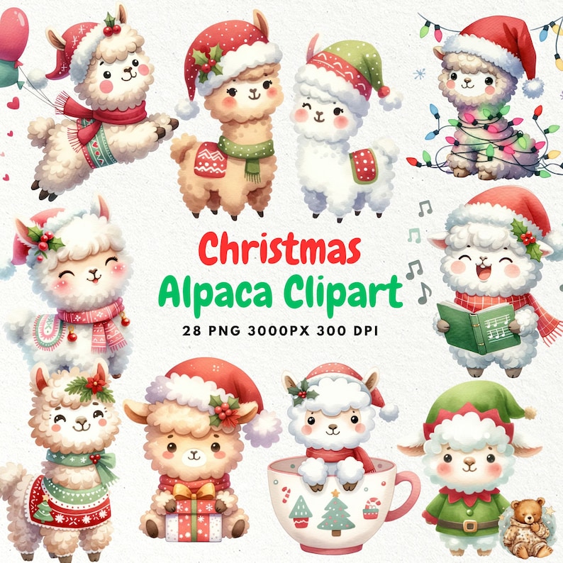 Christmas Alpaca, Christmas Alpaca PNG, Woodland Animals Clipart ...