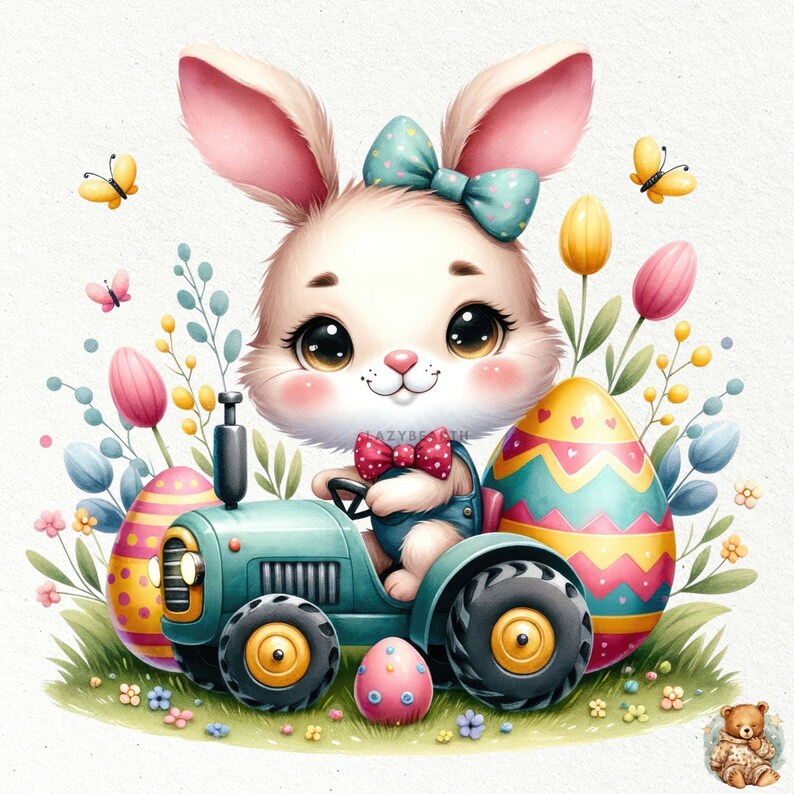 Easter Bunny Tractor, 12 Cute Easter Bunny Tractor PNG Clipart, Spring ...