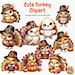 Cute Turkey Clipart, Thanksgiving Watercolor Clipart, Autumn Clipart ...