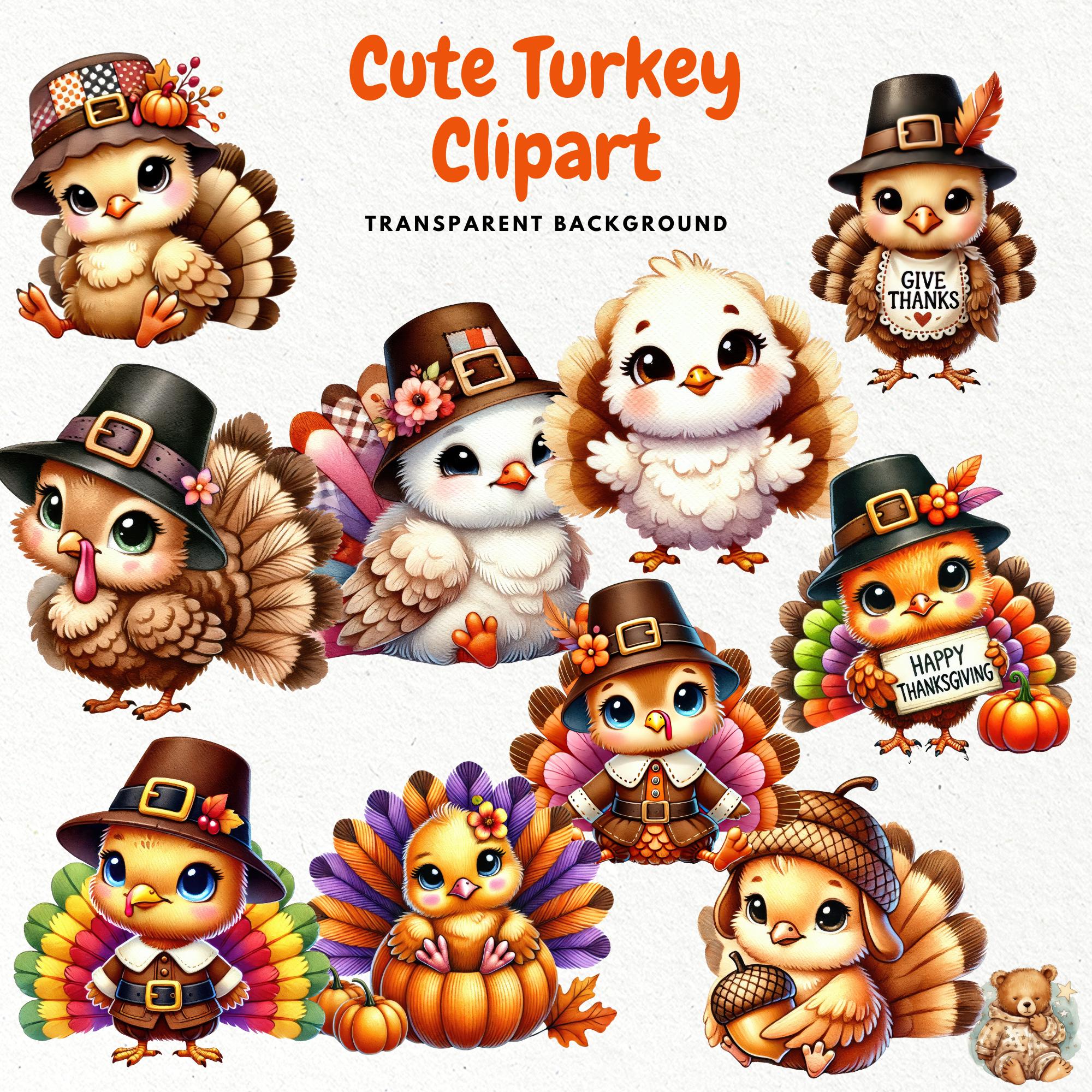 Cute Turkey Clipart, Thanksgiving Watercolor Clipart, Autumn Clipart ...