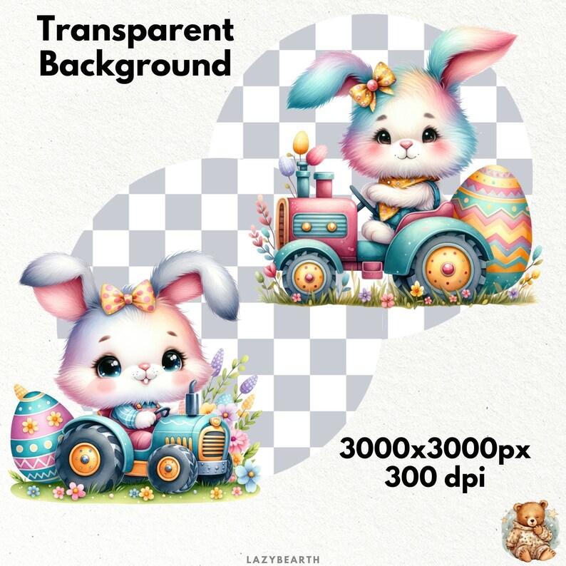 Easter Bunny Tractor, 12 Cute Easter Bunny Tractor PNG Clipart, Spring ...