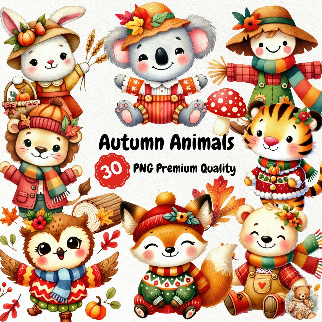 Autumn Animals Watercolor Clipart Set, Fall Forest Creatures, Woodland ...