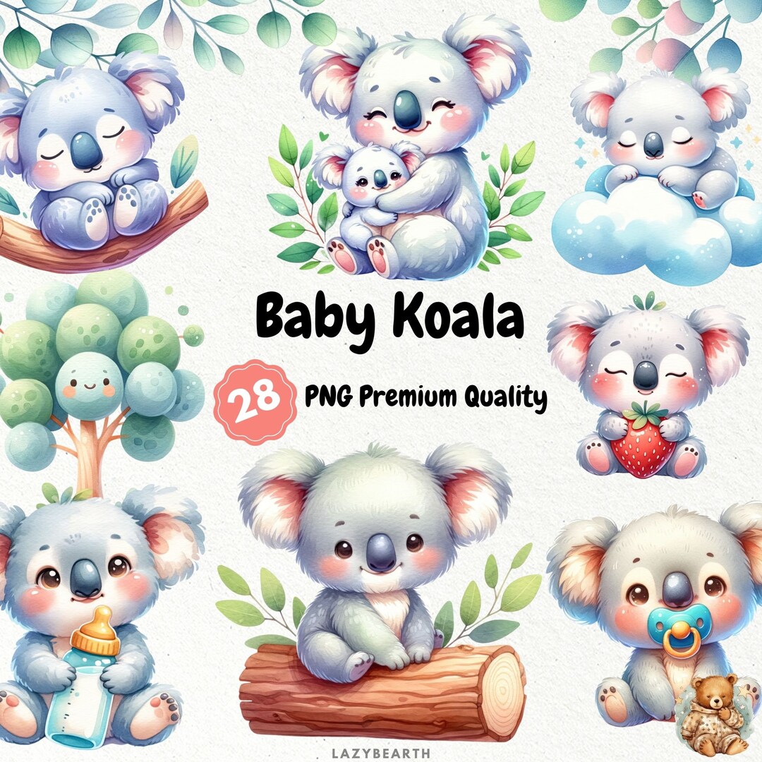 Baby Koala Clipart, 28 Cute Watercolor Baby Koala PNG Clipart ...
