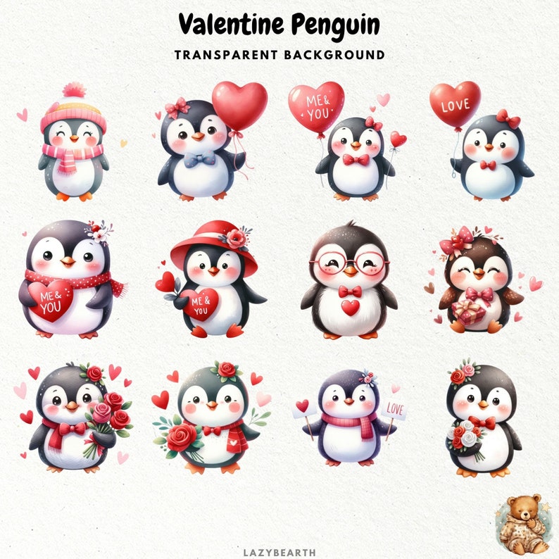 Valentine Penguin, 26 Cute Valentine Penguin PNG Clipart, Valentine ...
