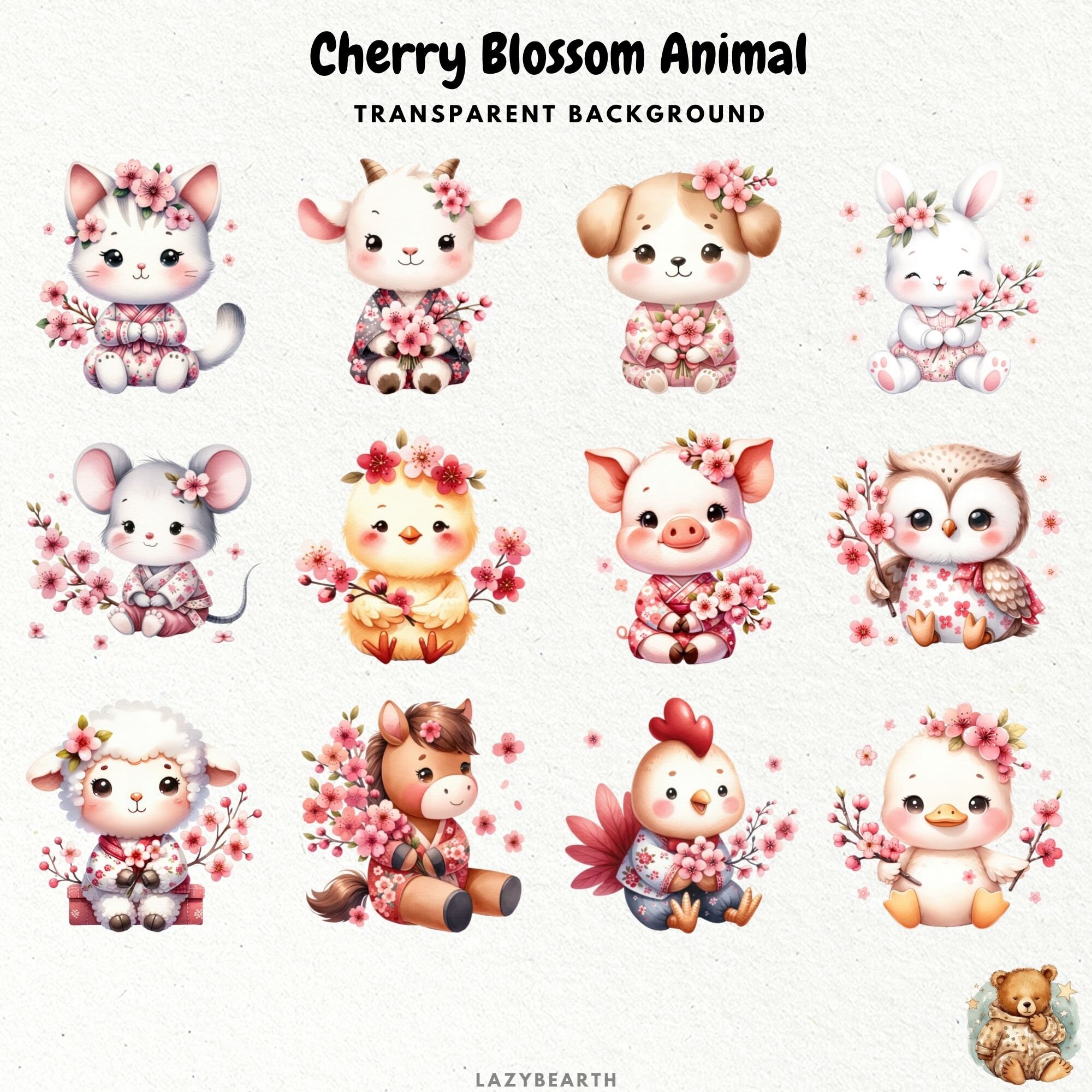 Cherry Blossom Animal, 40 Cute Cherry Blossom Animal PNG Clipart ...