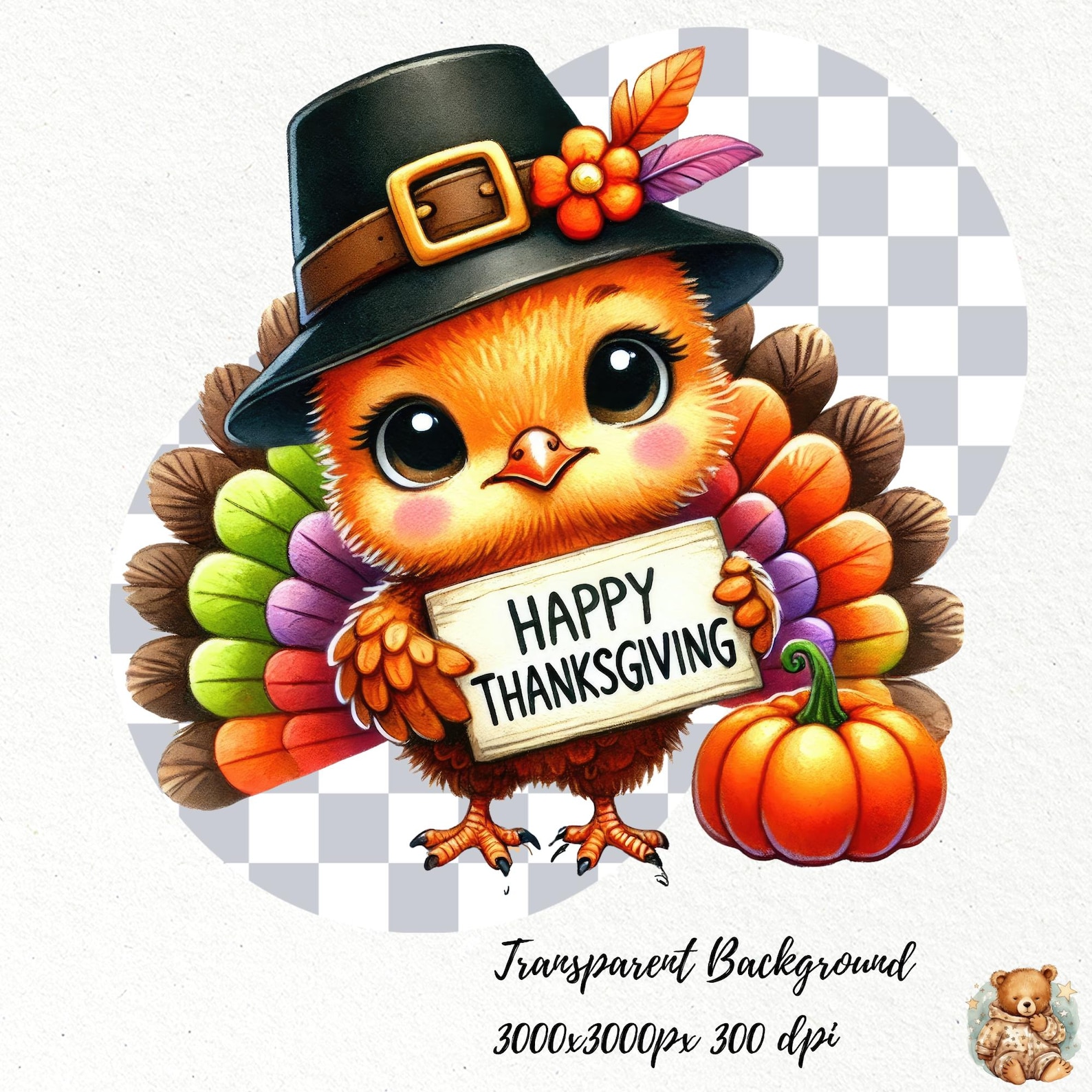 Cute Turkey Clipart, Thanksgiving Watercolor Clipart, Autumn Clipart ...