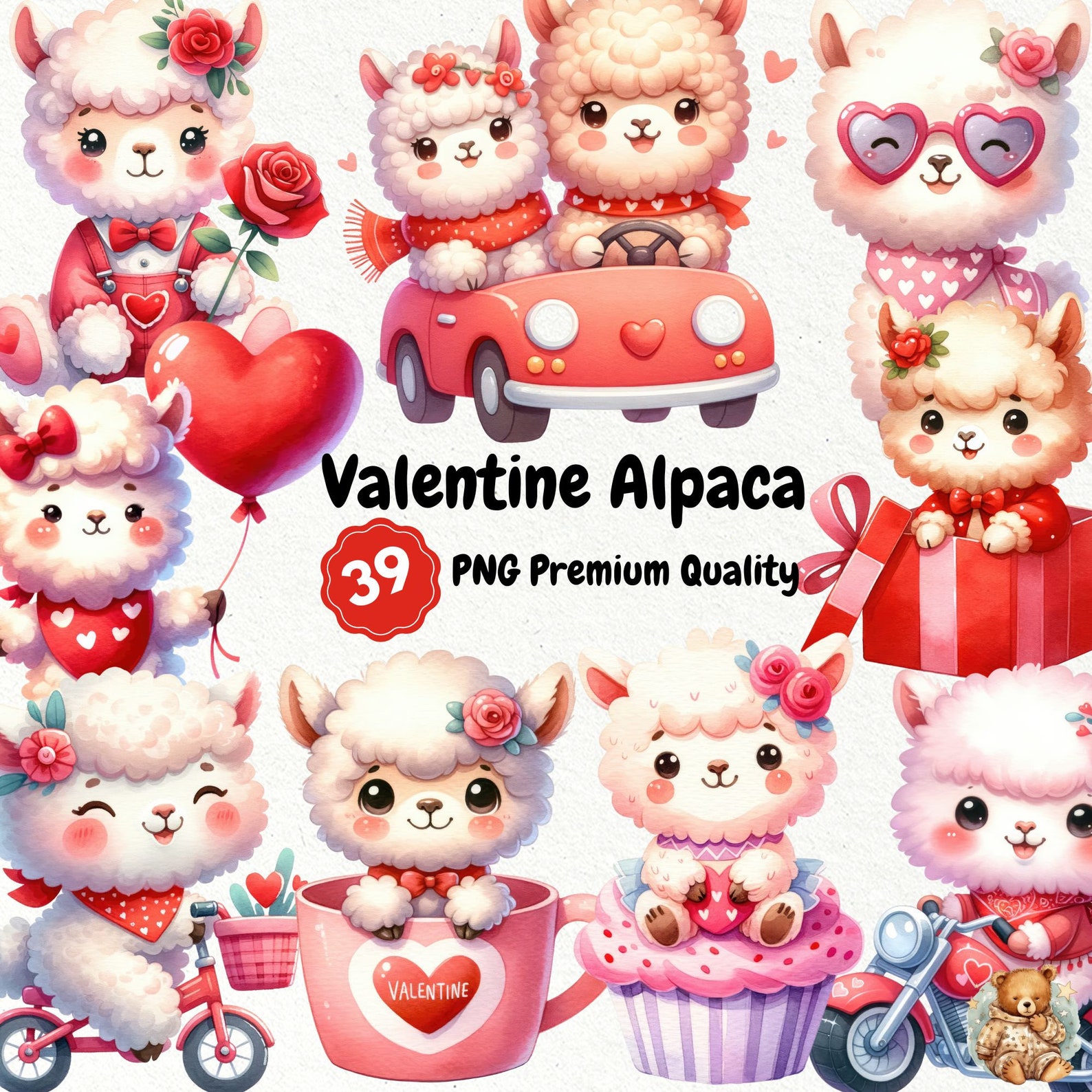 Valentine Alpaca, 39 Cute Watercolor Alpaca, Valentine Alpaca PNG ...