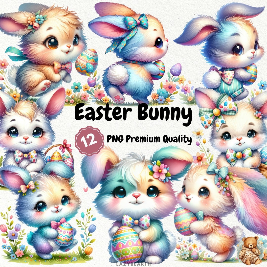 Easter Bunny, 12 Cute Easter Bunny PNG Clipart, Easter Bunny Decor ...