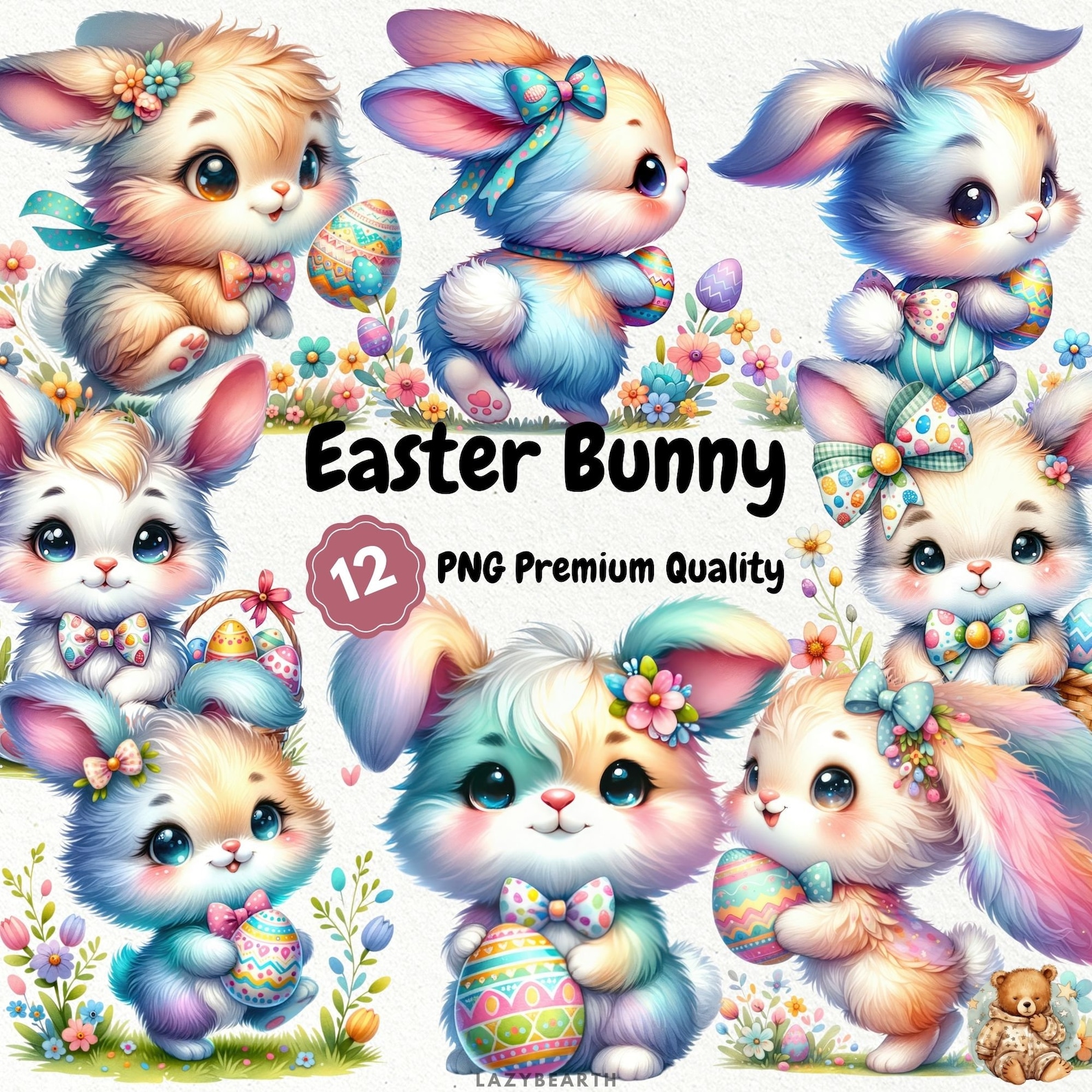 Easter Bunny, 12 Cute Easter Bunny PNG Clipart, Easter Bunny Decor ...