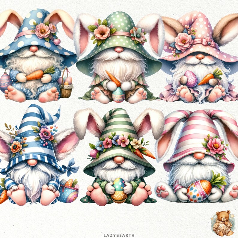 Easter Bunny Gnome, 24 Easter Bunny Gnome PNG Clipart Bundle, Bunny ...