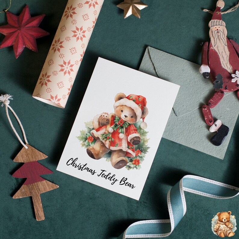 Watercolor Christmas Teddy Bear Clipart, Christmas Animals PNG ...