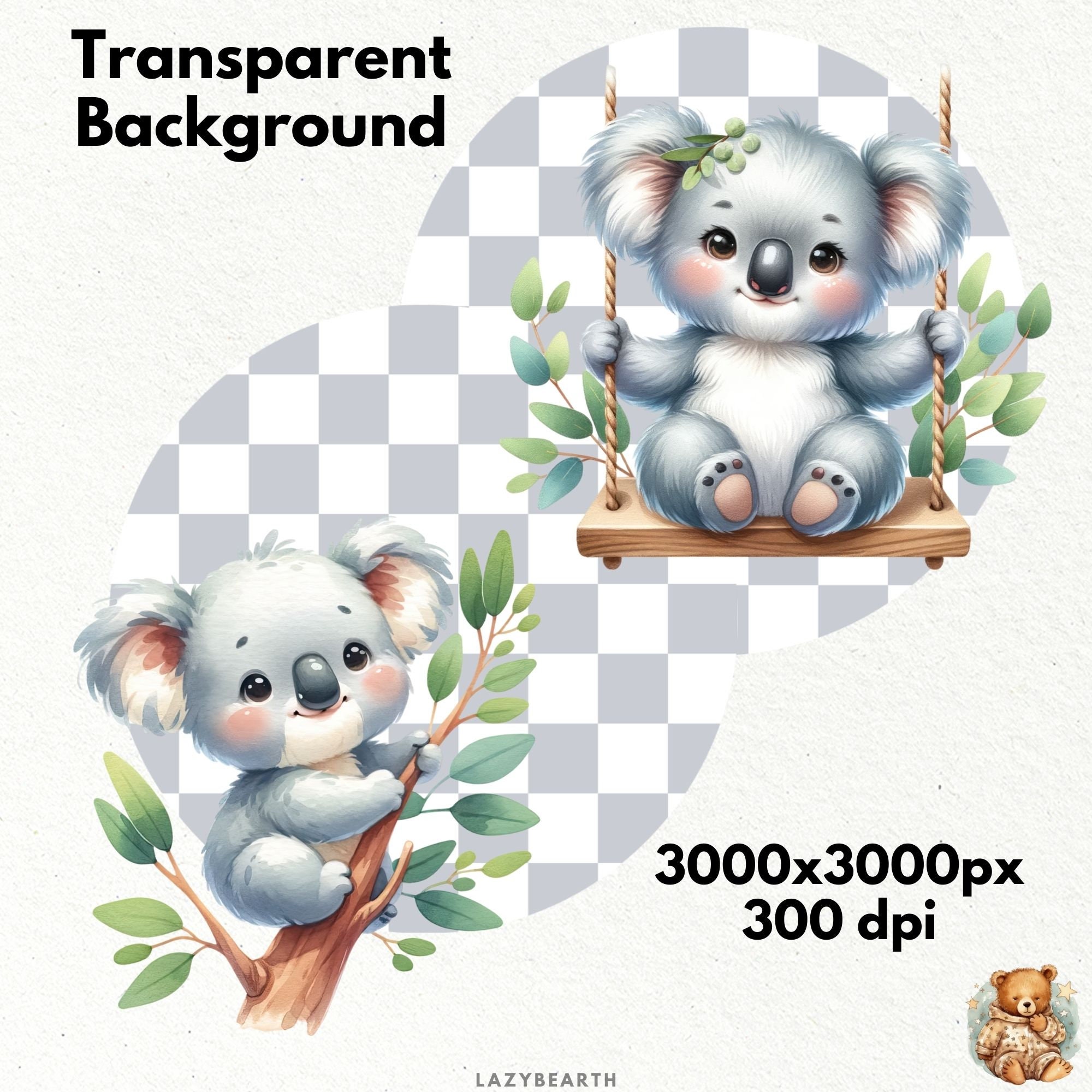 Baby Koala Clipart, 28 Cute Watercolor Baby Koala PNG Clipart ...