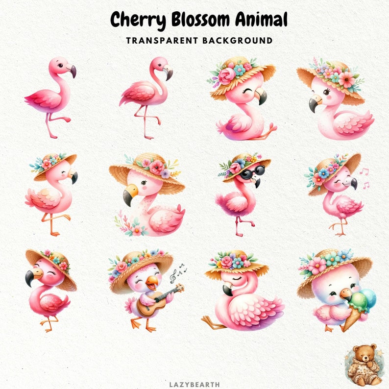 Cute Flamingo, 30 Cute Watercolor Flamingo PNG Clipart, Summer Flamingo ...