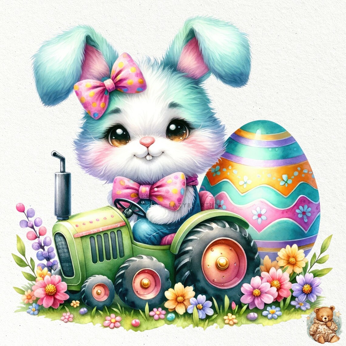 Easter Bunny Tractor, 12 Cute Easter Bunny Tractor PNG Clipart, Spring ...