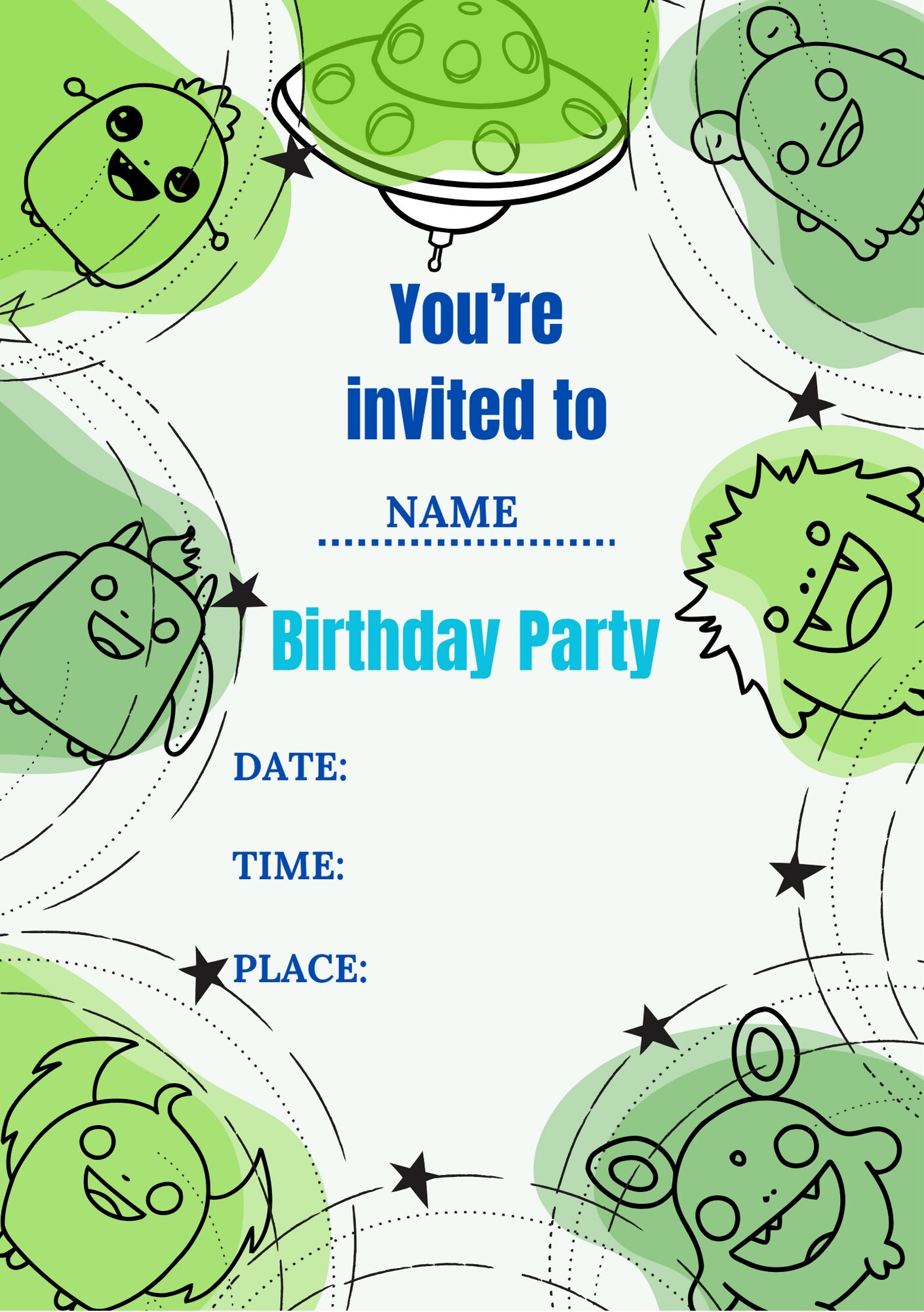 Alien Birthday Invitation Downloadable Template - Etsy