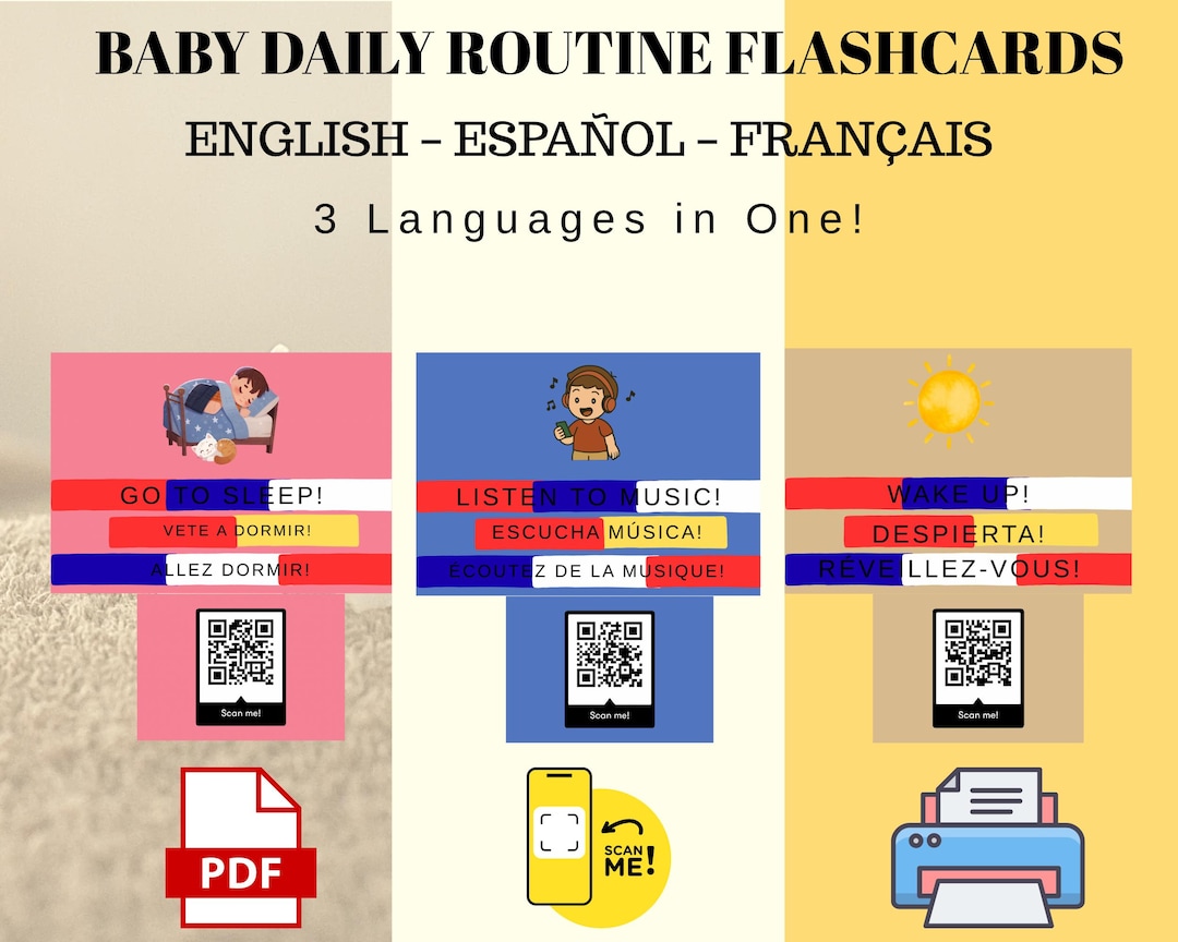 Baby Daily Routine Flashcards | English Spanish French | Trilingual ...