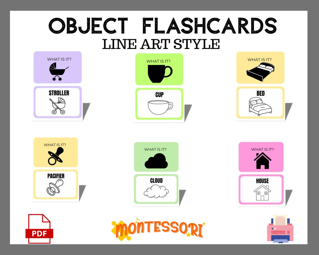 30 Object Flashcards Printable | Baby & Toddler Learning Cards | Line ...
