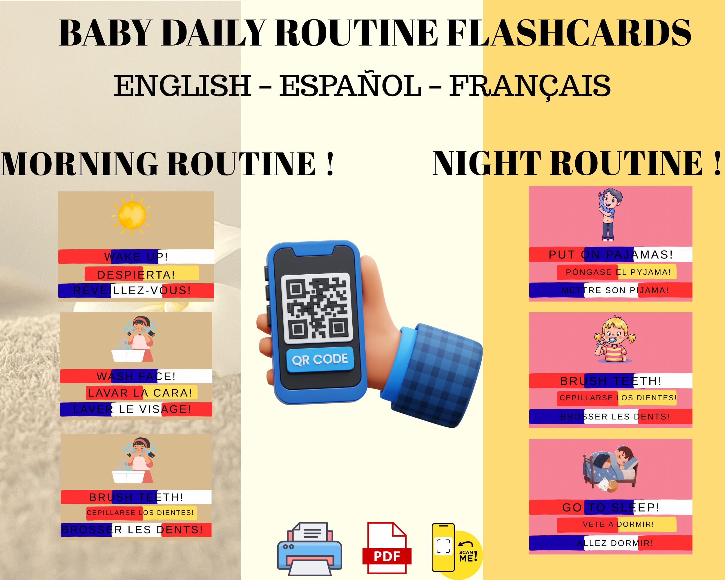 Baby Daily Routine Flashcards | English Spanish French | Trilingual ...