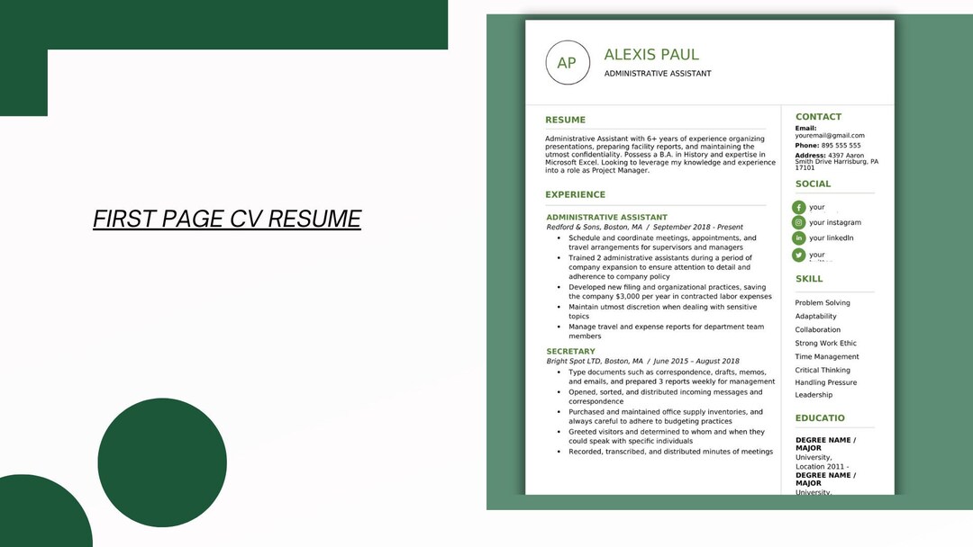 Resume Templates Professional Resumes CV Templates editable Printable ...